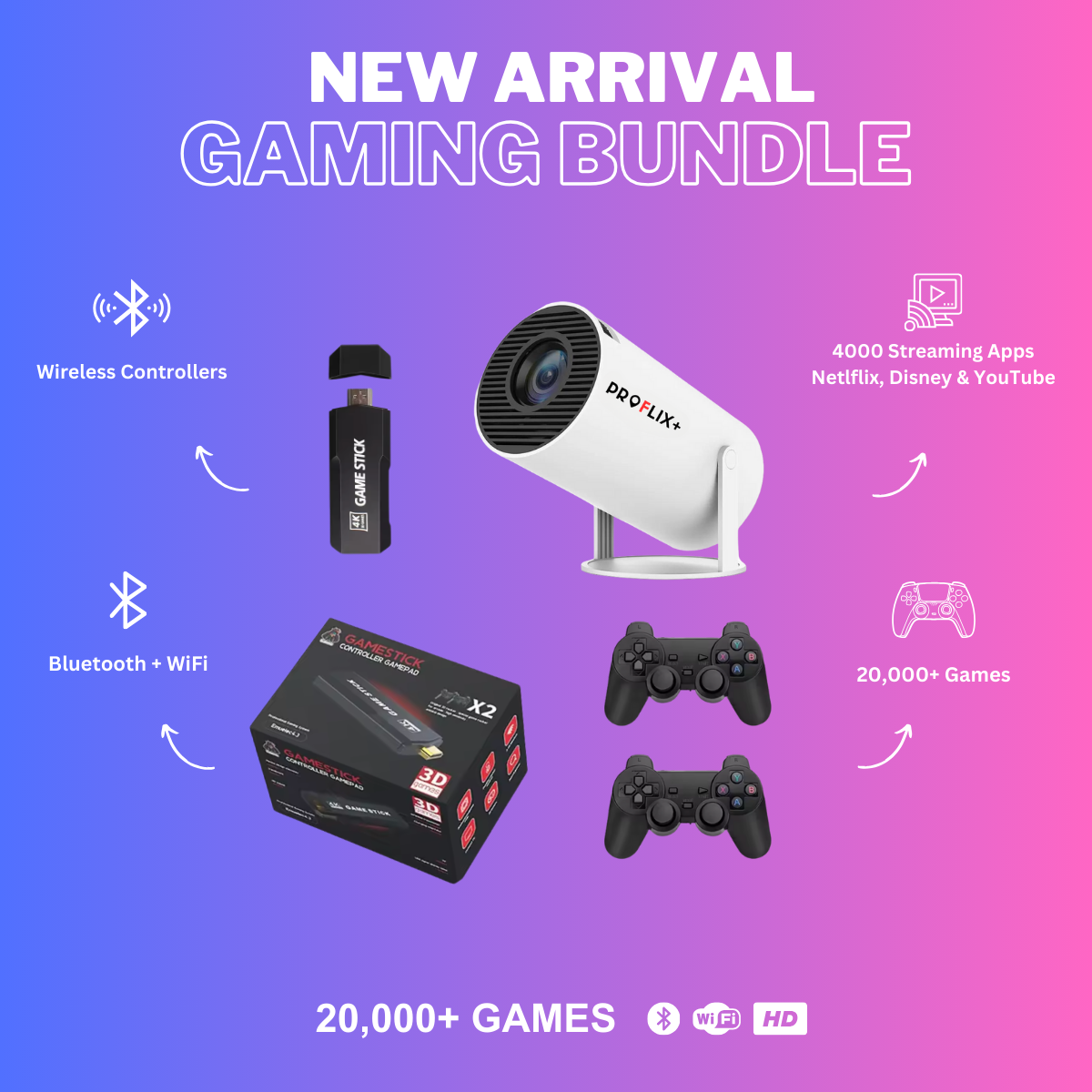 Proflix™ Spotlight HD Retro Gaming Bundle + FREE Projection Screen